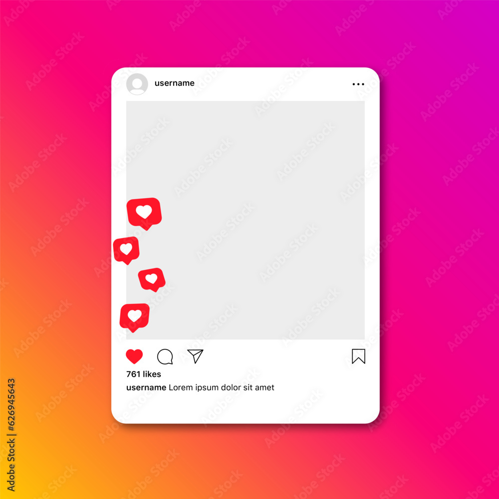 Vetor de instagram post mock up , social media template with heart like ...