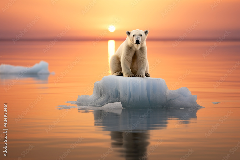 Polar bear on melting ice to show the effects of climate change Stock ...