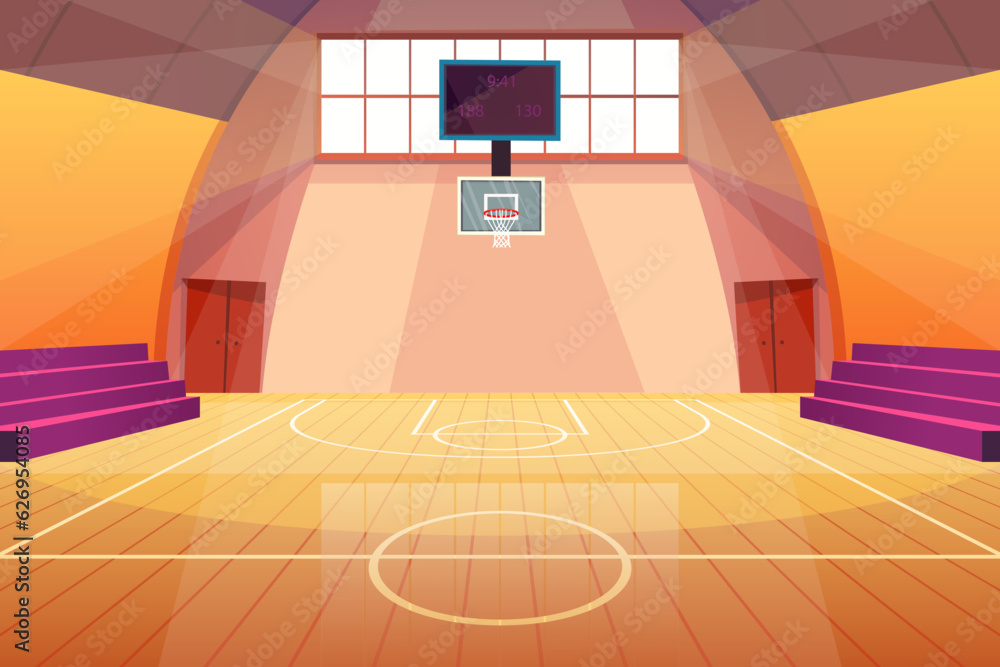 Cartoon Color Basketball Court Interior Inside Scene Sport Concept Flat ...