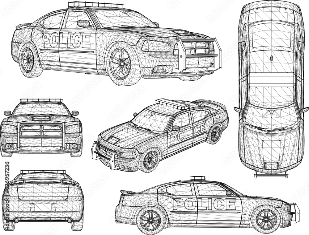 Vector sketch illustration of a police patrol car complete with sirens ...