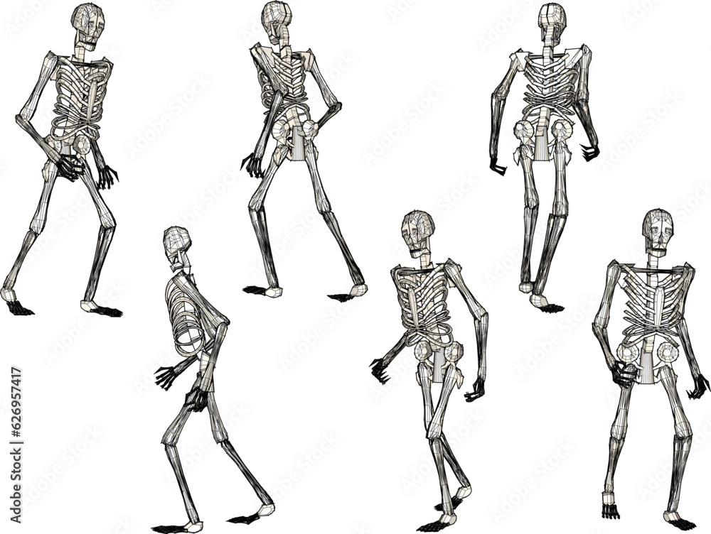 Vector sketch illustration of a running human skull cartoon Stock ...