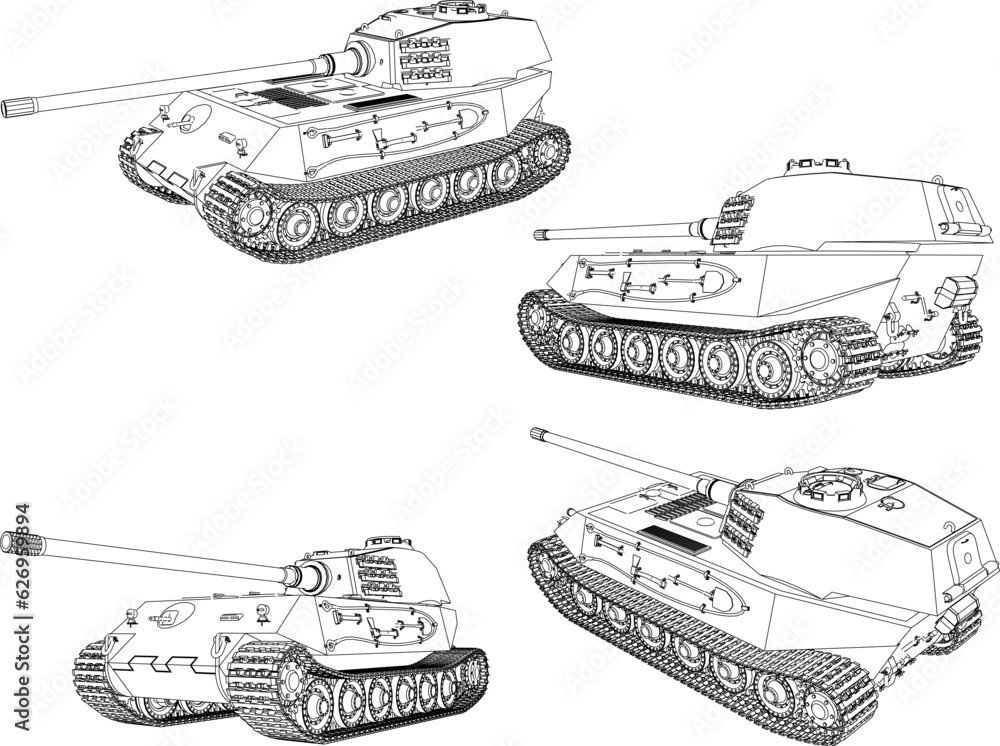Vector sketch illustration of battle panther tank with long cannon ...