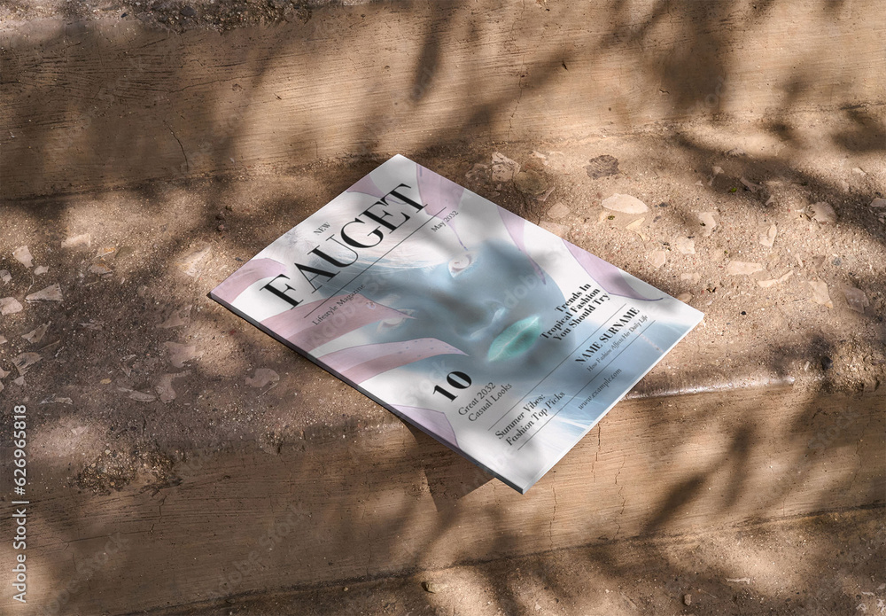 Mockup of vertical A4 magazine on step with customizable front cover ...