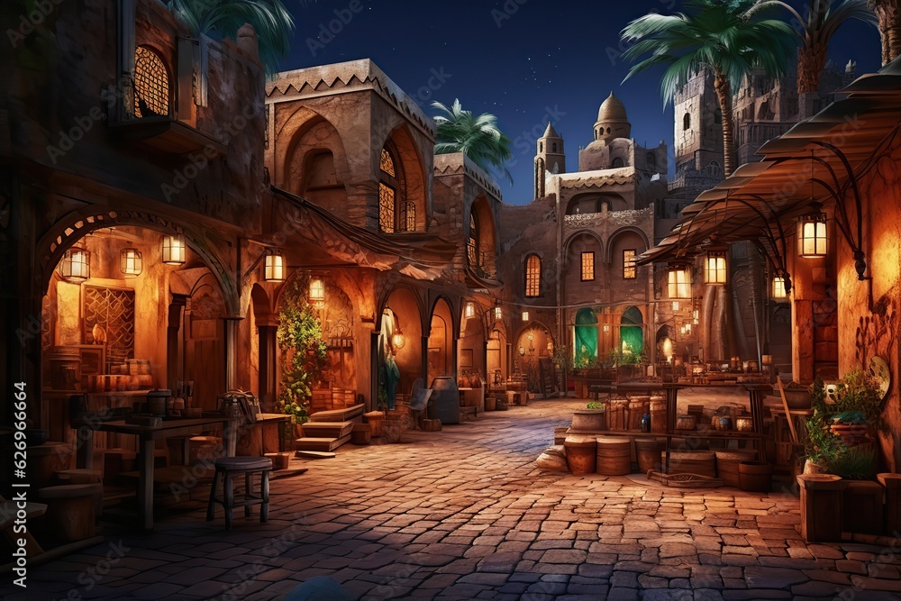 Photo & Art Print Night ancient Arabic city. Ai art, Aro