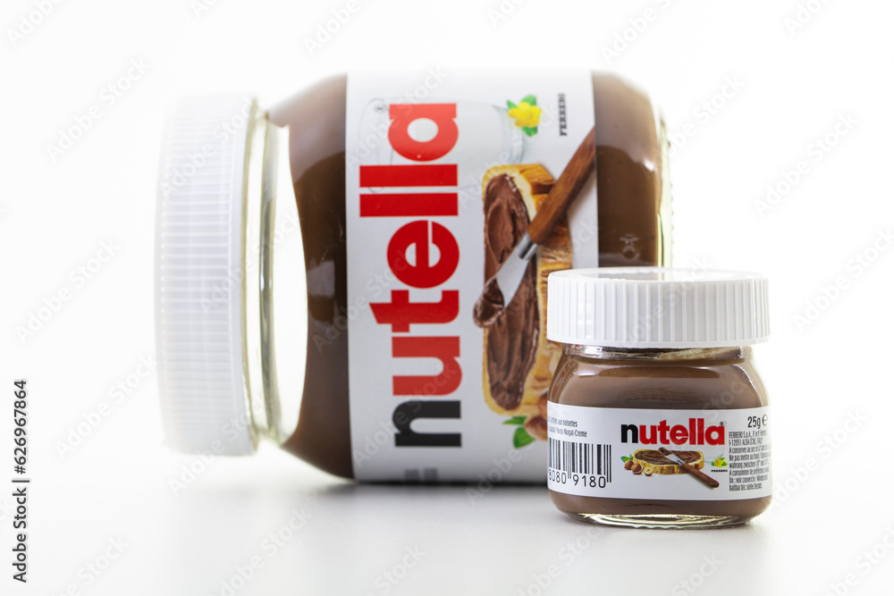 Nutella sweetened hazelnut cocoa spread isolated on white background ...