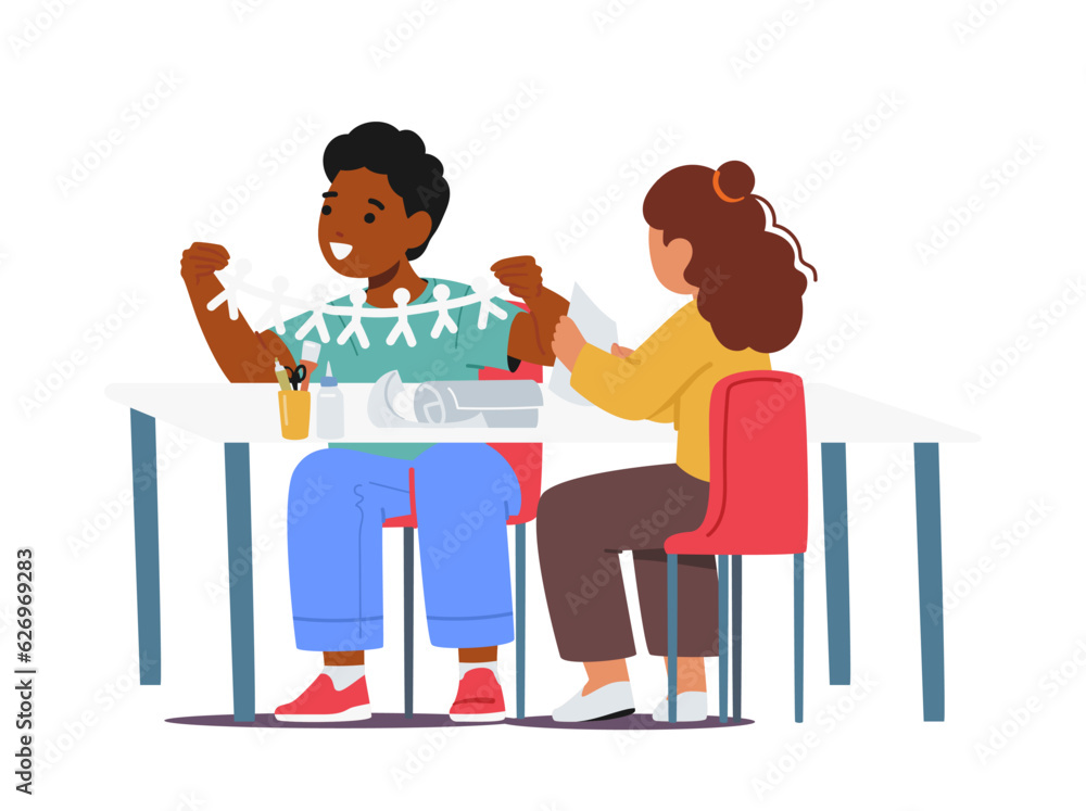 Kids Characters Cut Paper Humans In Art Crafts, Create Colorful Shapes ...