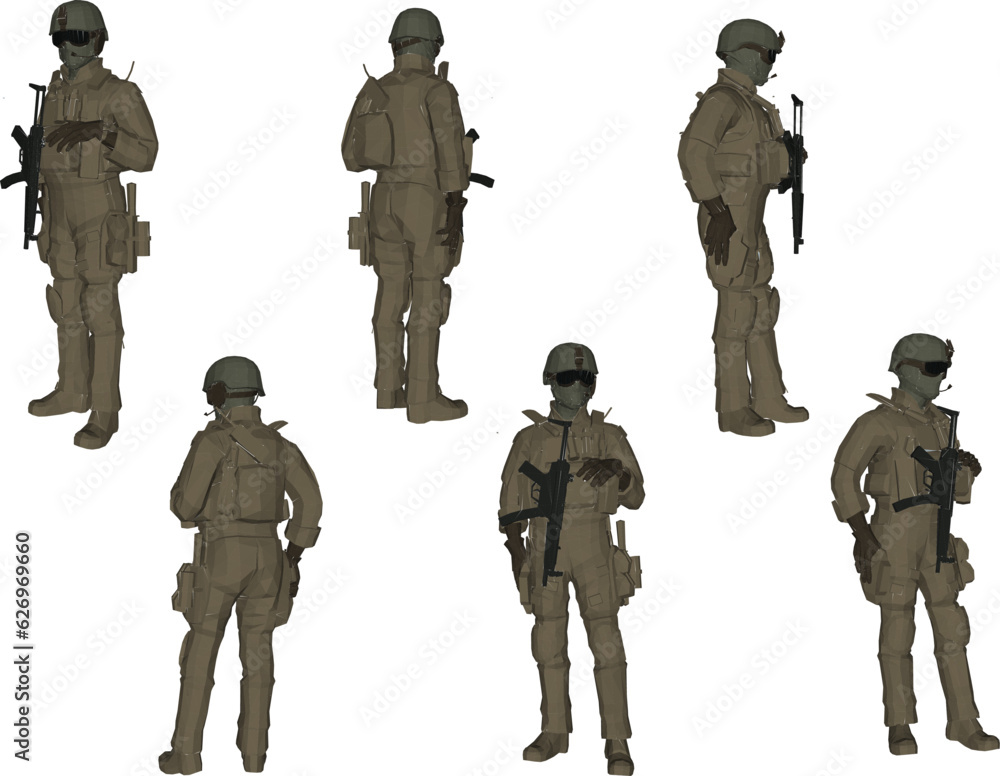 Vector sketch illustration of stealth ground combat troops with guns ...