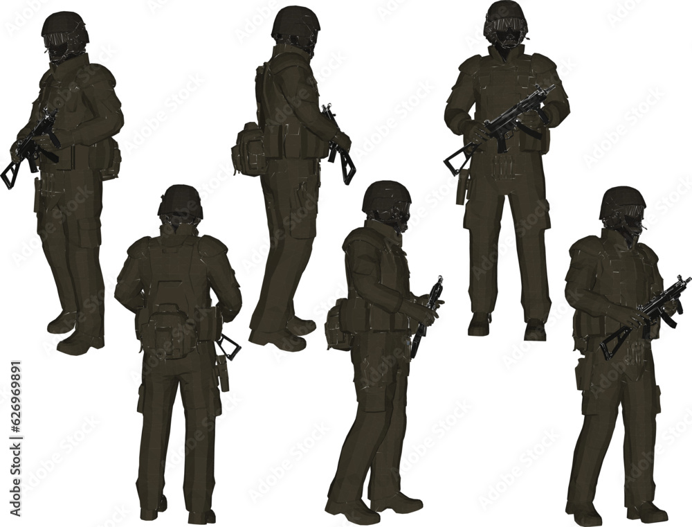 Vector sketch illustration of stealth ground combat troops with guns ...