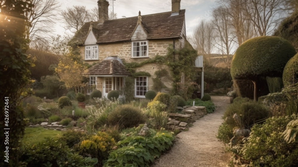 Home architecture design in Cottage Style with Sloped roof constructed ...
