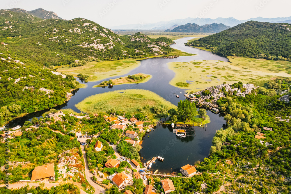 Canyon of Rijeka Crnojevica river near the Skadar lake coast. One of the most famous views of ...