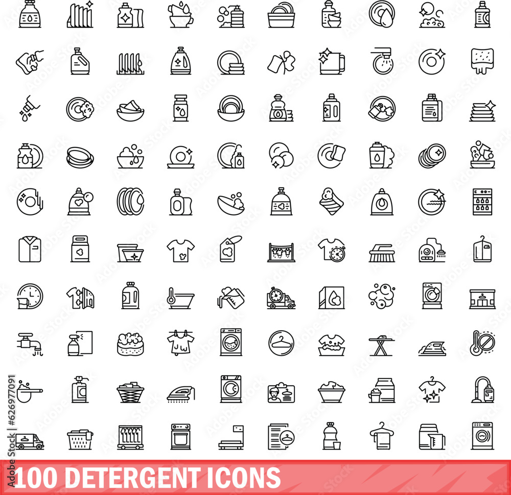 100 detergent icons set. Outline illustration of 100 detergent icons ...