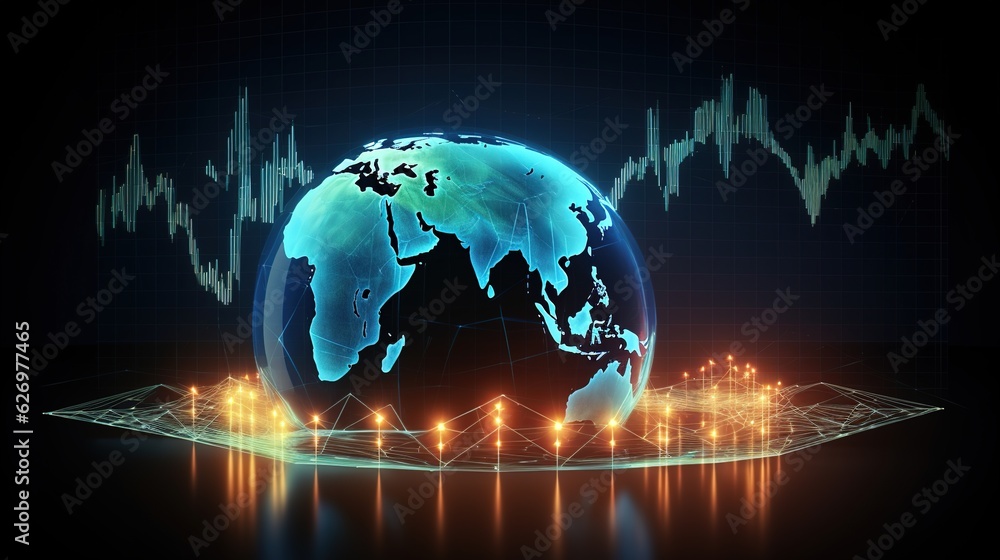 planet Earth with glowing vector chart of investment financial data ...