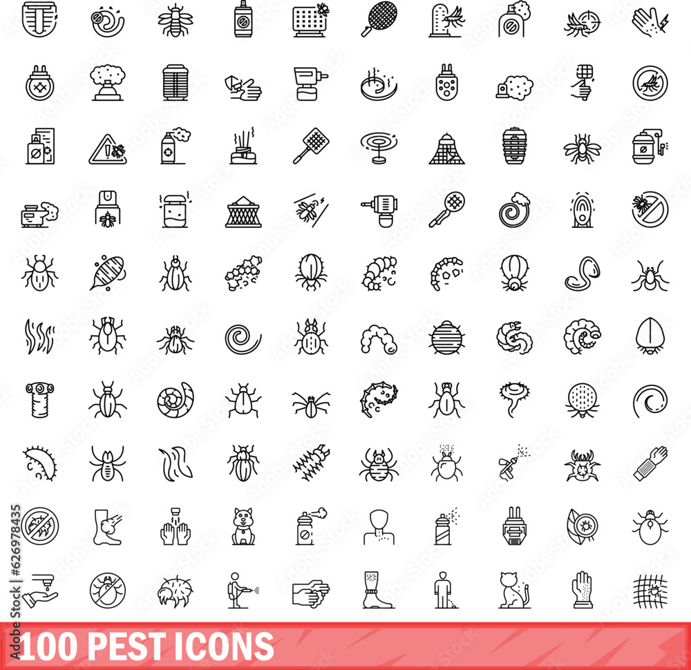 100 pest icons set. Outline illustration of 100 pest icons vector set ...