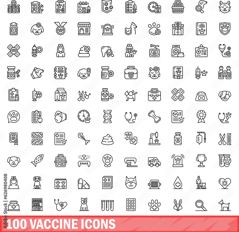 100 vaccine icons set. Outline illustration of 100 vaccine icons vector ...