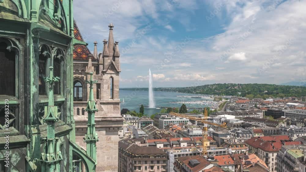 Geneva (Geneve) Switzerland time lapse 4K, high angle view city skyline ...