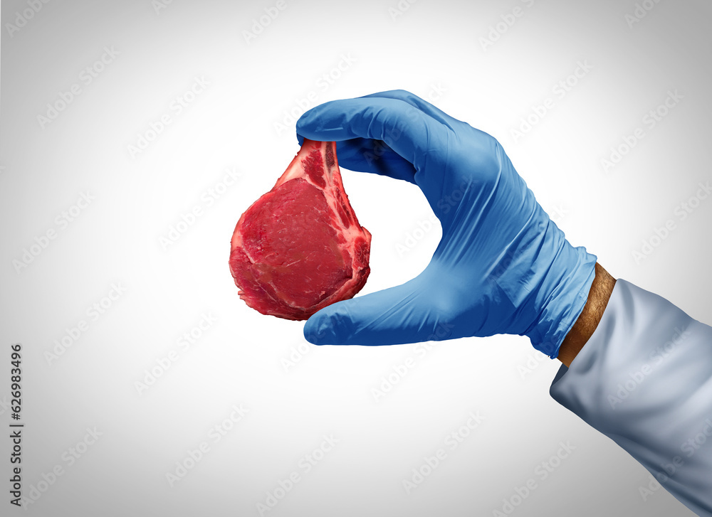Lab Made Meat and laboratory grown steak as cell-cultivated or cultured meats and in-vitro food ...