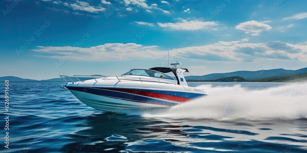 AI Generated. AI Generative. Fast speed boat ship yacht in the open sea ...