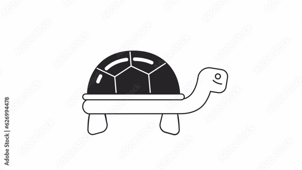 Pond turtle walking bw 2D character animation. Tortoise activity ...