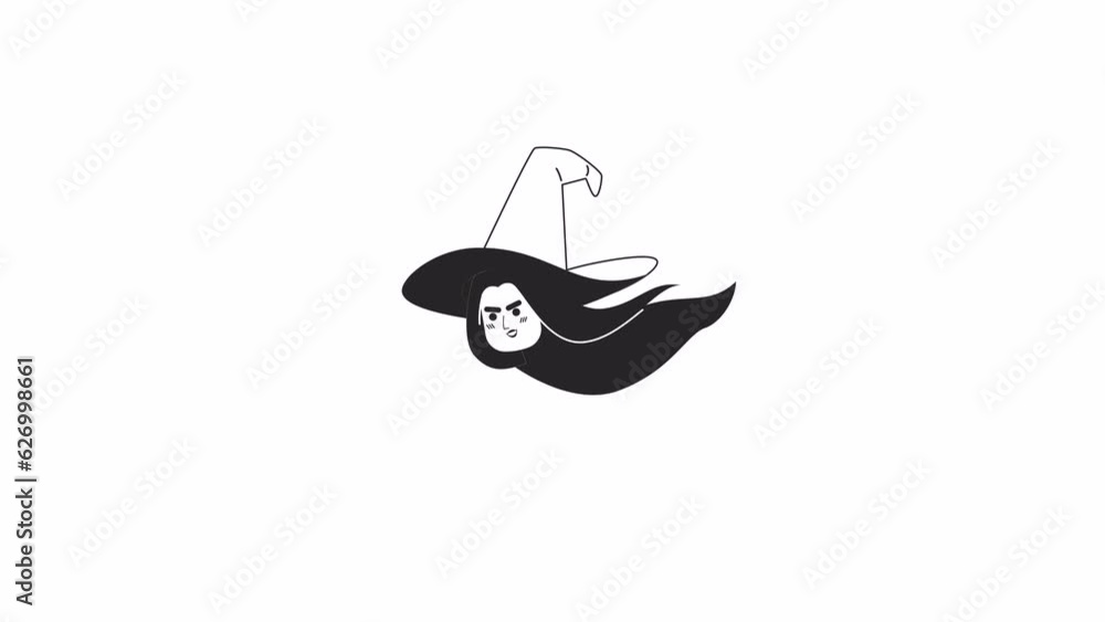 Vidéo Stock Wicked witch face bw 2D avatar icon animation. Witchcraft ...