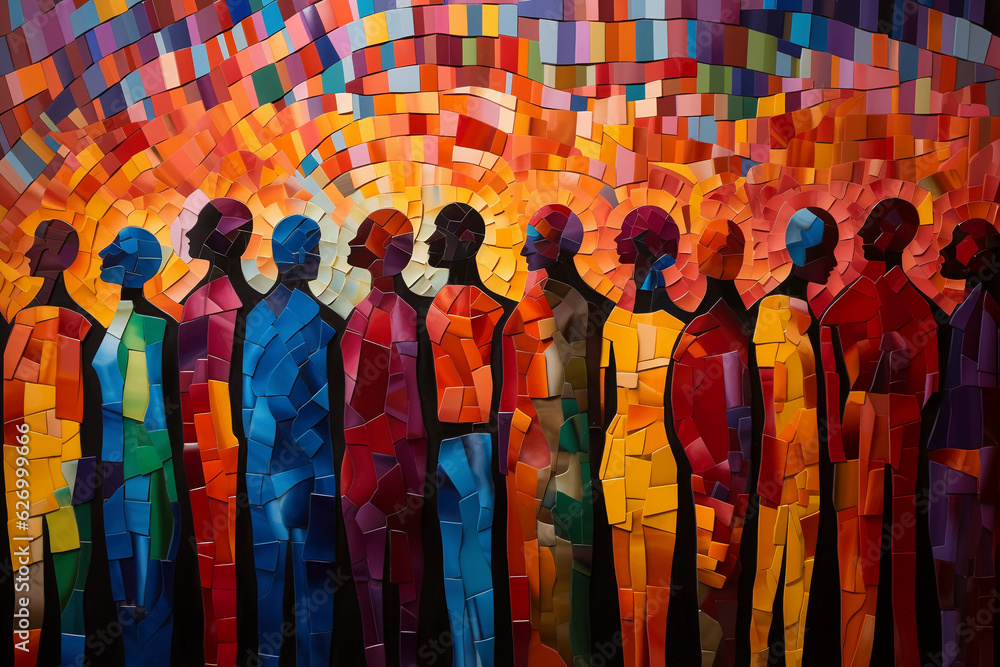 Mosaic interpretation of people of various races, genders, and ages ...