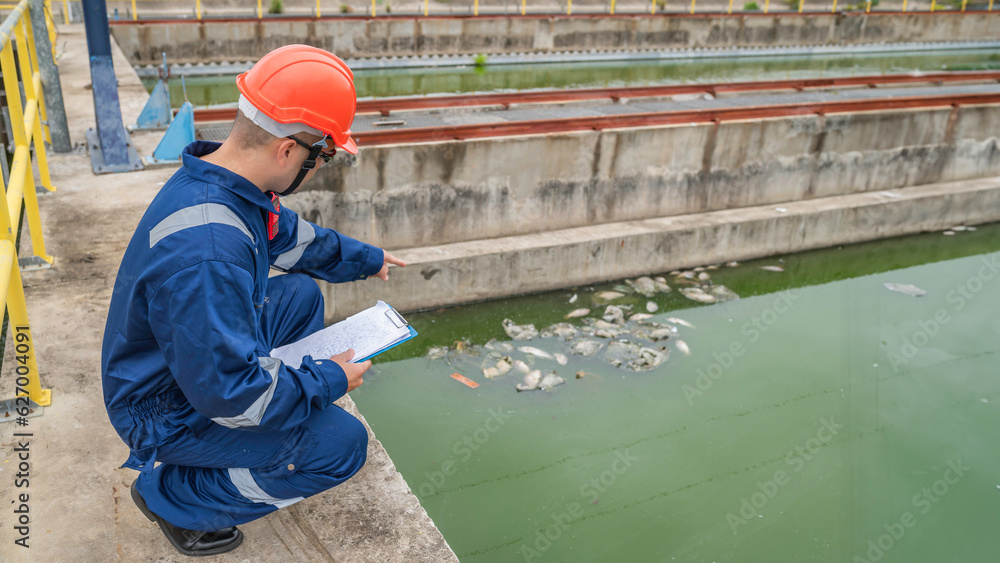Water plant maintenance technicians, mechanical engineers check the ...