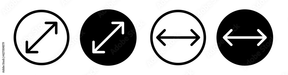 diameter icon set in black filled and outlined style. circle diameter ...