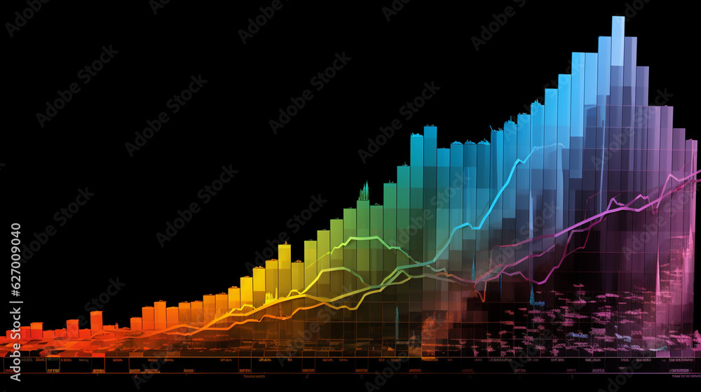 An impressive holographic waterfall chart, visualizing the gains and ...