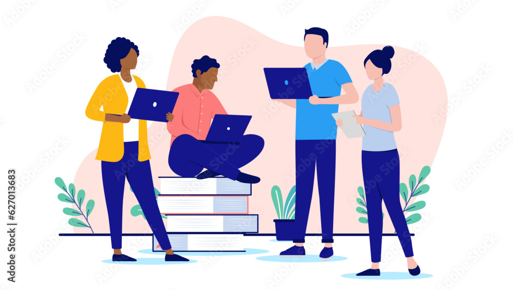 Office people with computers - Team of characters standing together ...