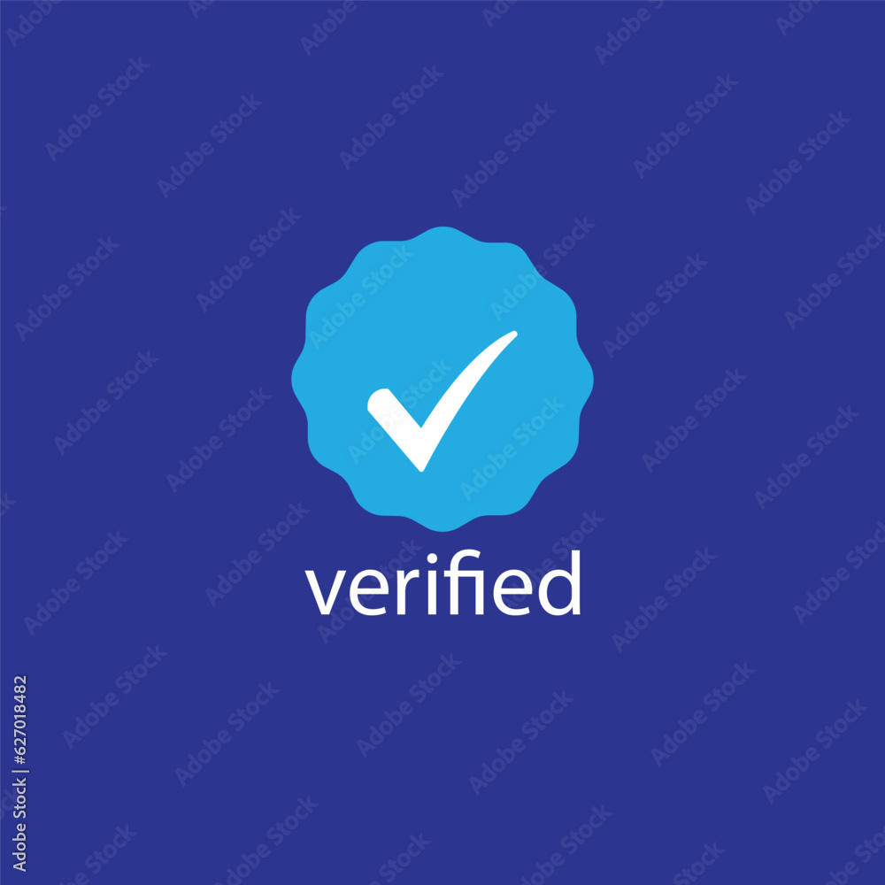 Blue verified social media account icon. Approved profile sign. Tick in ...