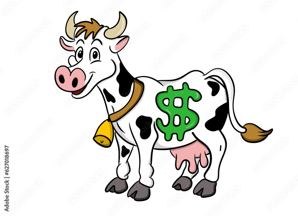 Cartoon of a cash cow with dollar signs on its body Stock Illustration ...