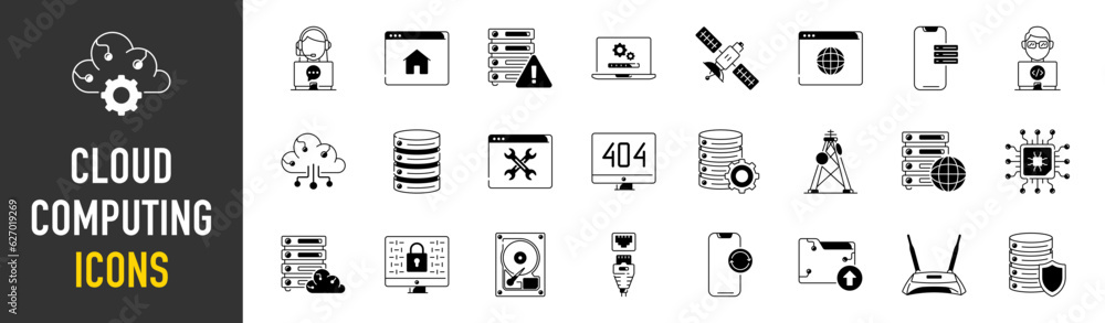 Set of icons related to cloud computing, cloud services server cyber ...