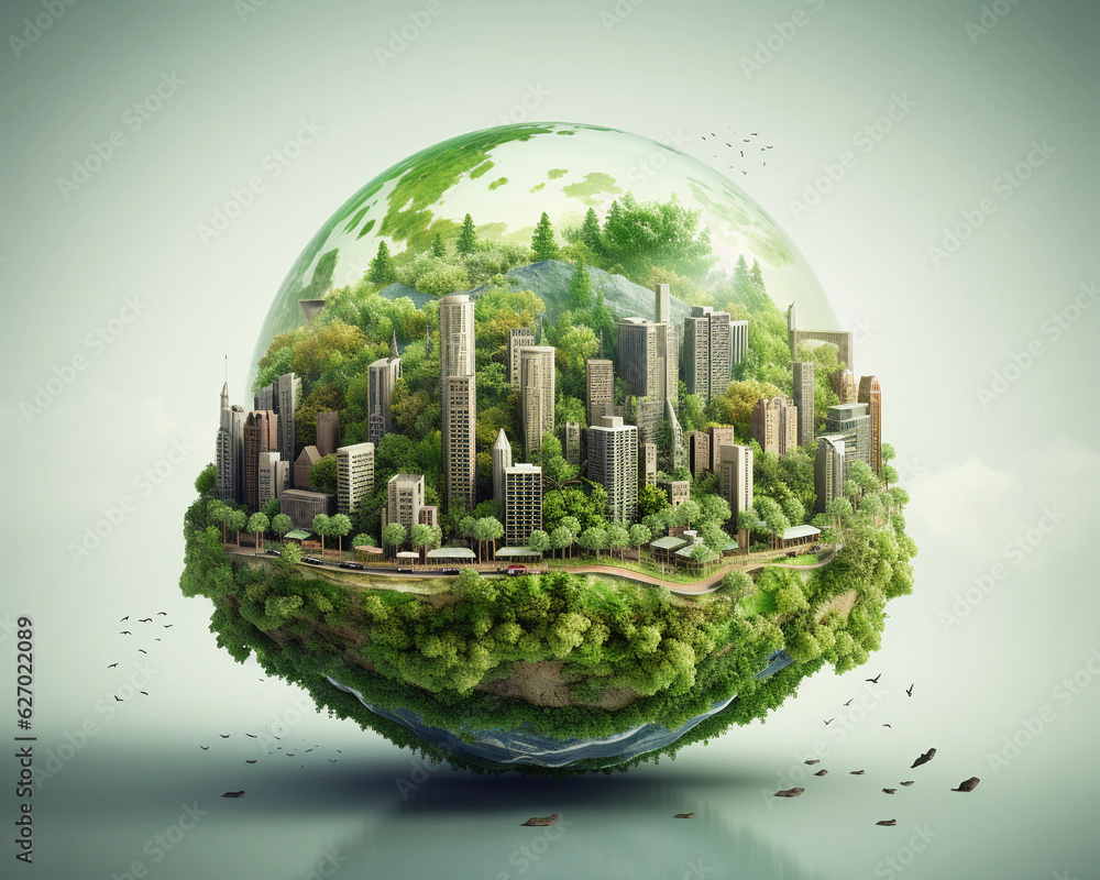 Beautiful environmental globe. Environmental cities create sustainable ...