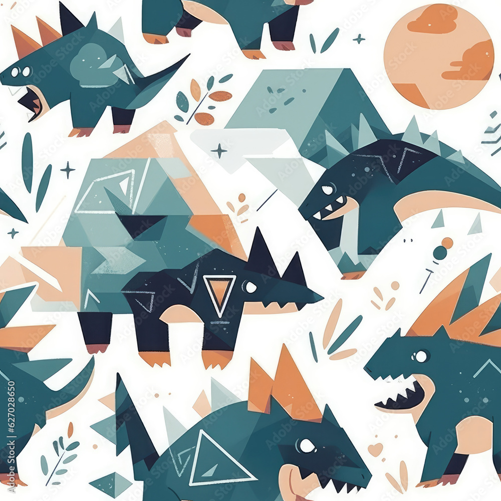 Cartoon dinosaurs polygonal seamless repeat pattern Stock Illustration ...