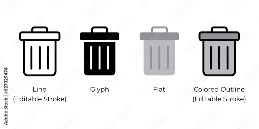 Trash can, bin, delete button vector icon set for website design, app ...
