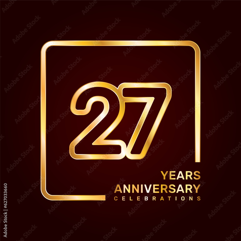 27th anniversary template design with double line numbers in gold color ...