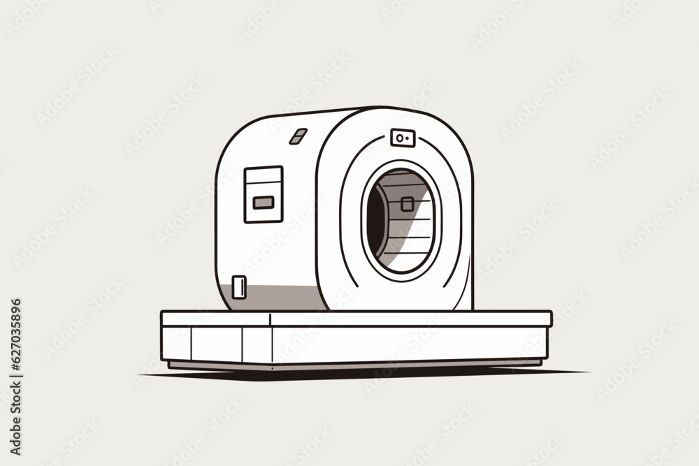 Doodle inspired MRI machine, cartoon sticker, sketch, vector ...