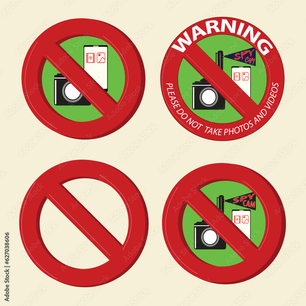 Forbidden red sign. Please do not Photos and Videos. Set of no signs ...