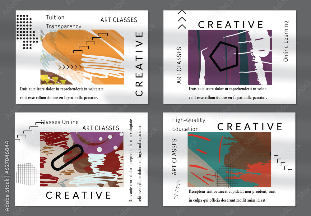 Flyer Layout with Black Shapes and Abstract Bright Rectangle on White ...