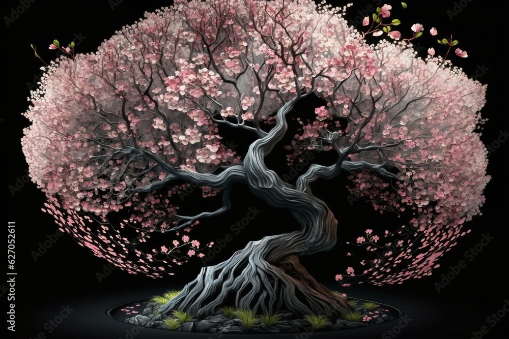 Blooming sakura tree in fantasy style on transparent background. 3D ...