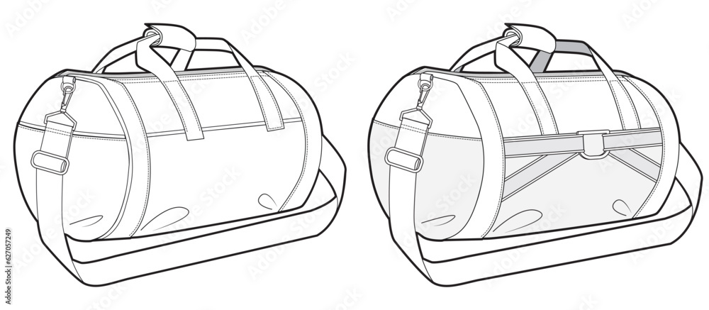 Set of Duffel bag flat sketch fashion illustration drawing template ...