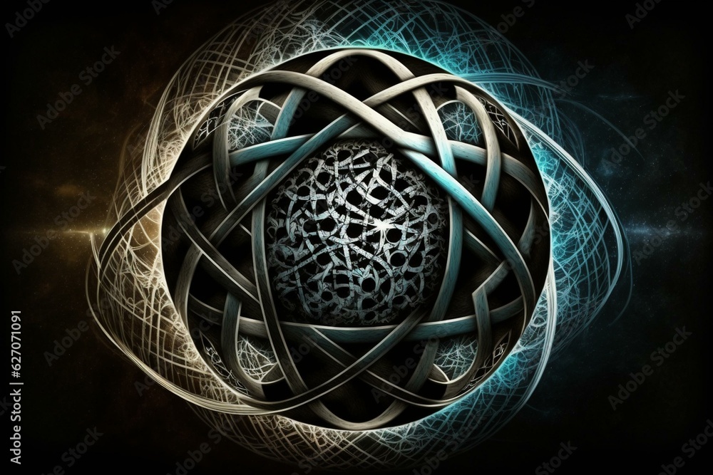 Interconnected planet symbol with a tangled matrix, integration ...