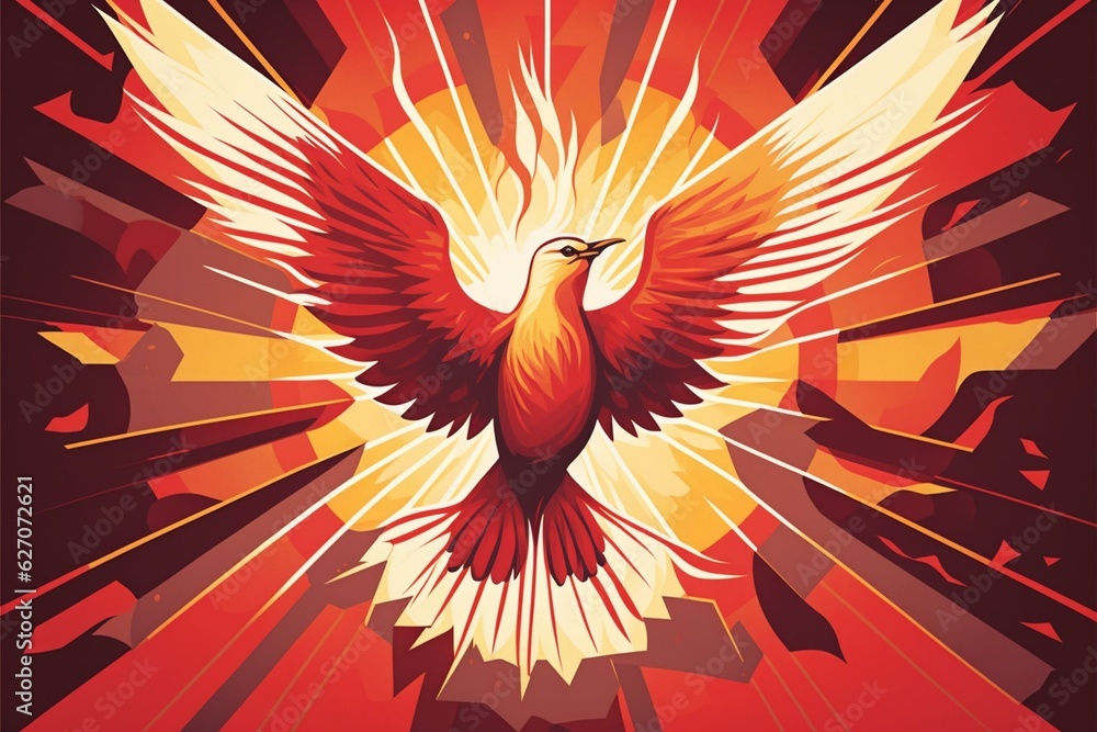 Illustration of Holy Spirit, dove and flame for Pentecost Sunday ...