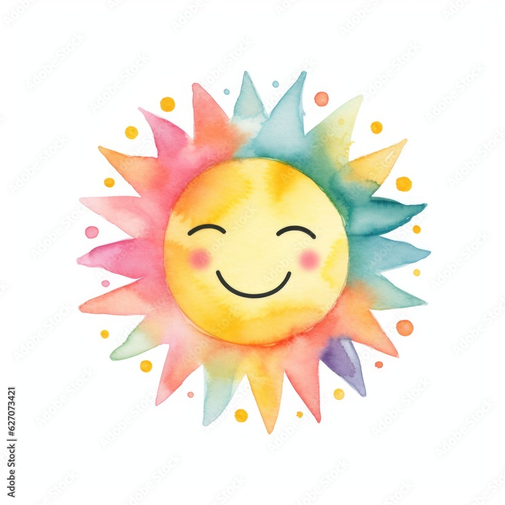 cute sun with face in watercolor style isolated on white background ...