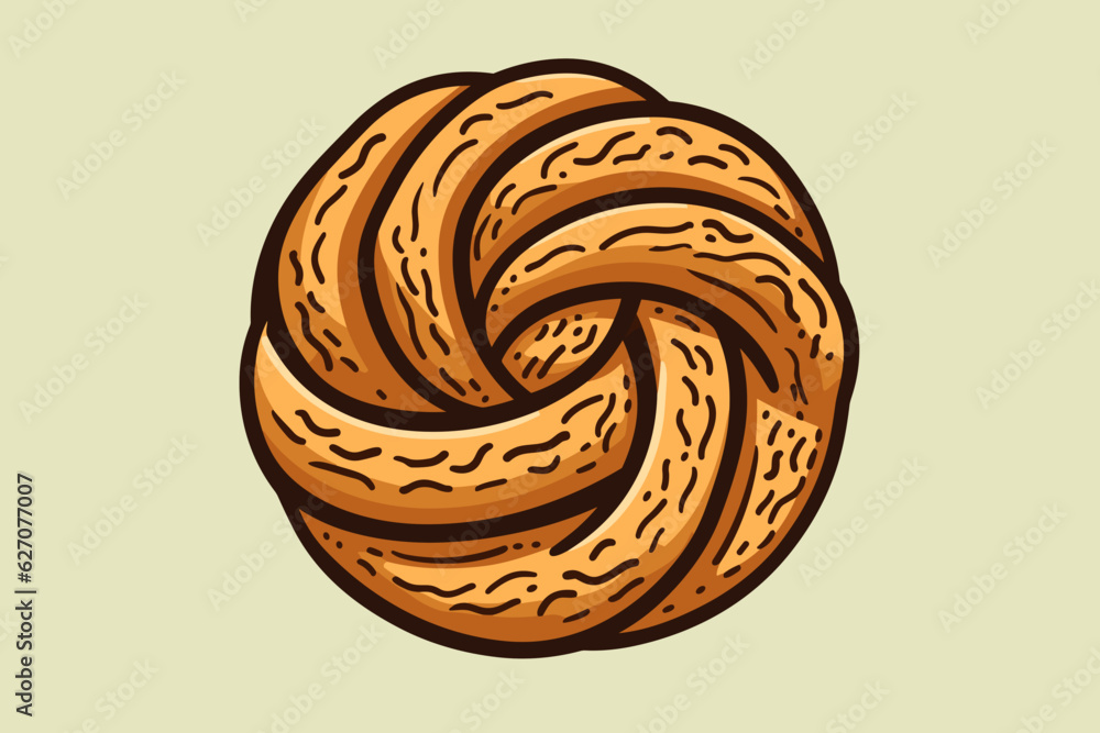 Doodle inspired Round Challah, cartoon sticker, sketch, vector ...