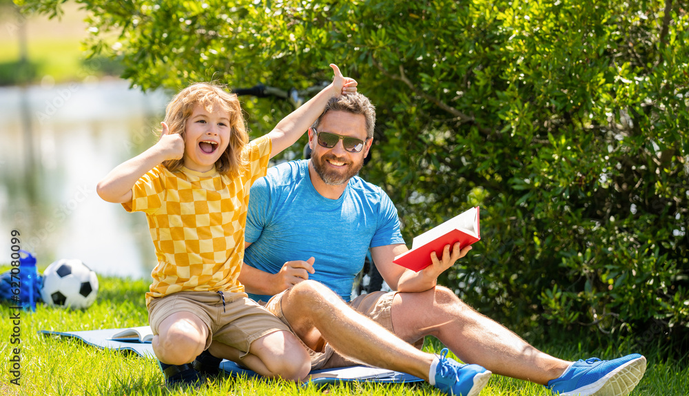 Father and son connect through stories in nature. Father and son ...
