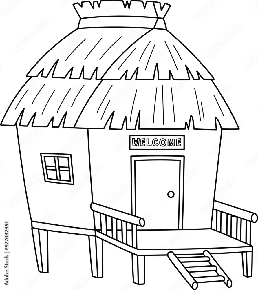 Nipa Hut Summer Isolated Coloring Page for Kids Stock Vector | Adobe Stock
