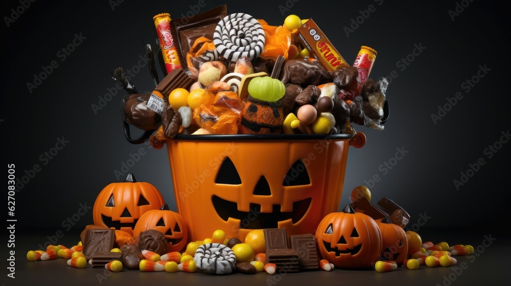 Overflowing with sugary delights. Candy bucket entices trick-or ...
