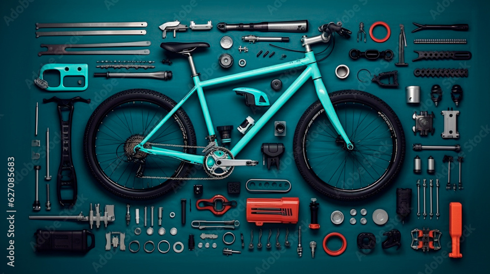 Top view of bicycle and parts of it. Bicycle and parts to it layout ...