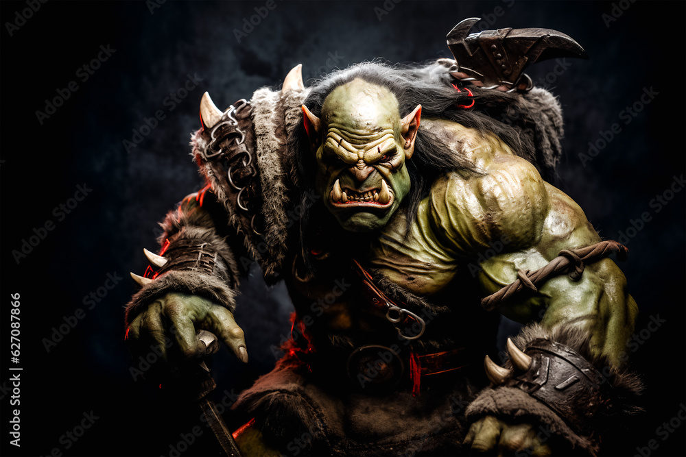 Angry orc warrior holding a hammer with spike armour with cinematic ...