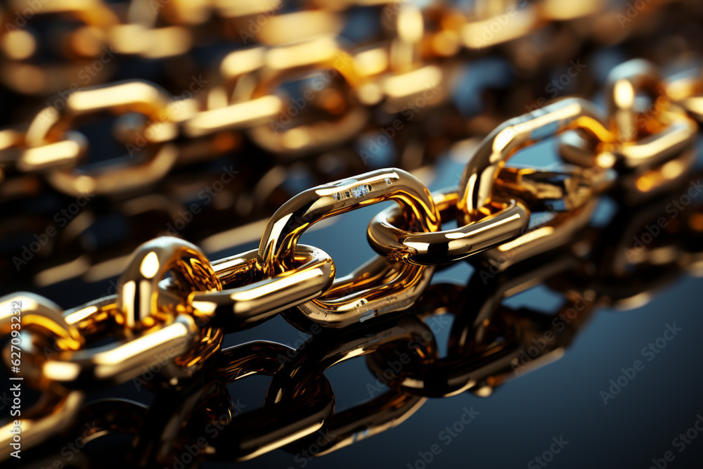 Connected chain, highlighted by golden link - white backdrop Generative ...